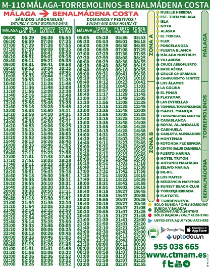 Adelanto del horario de verano de la ruta M-110 Málaga-Torremolinos ...